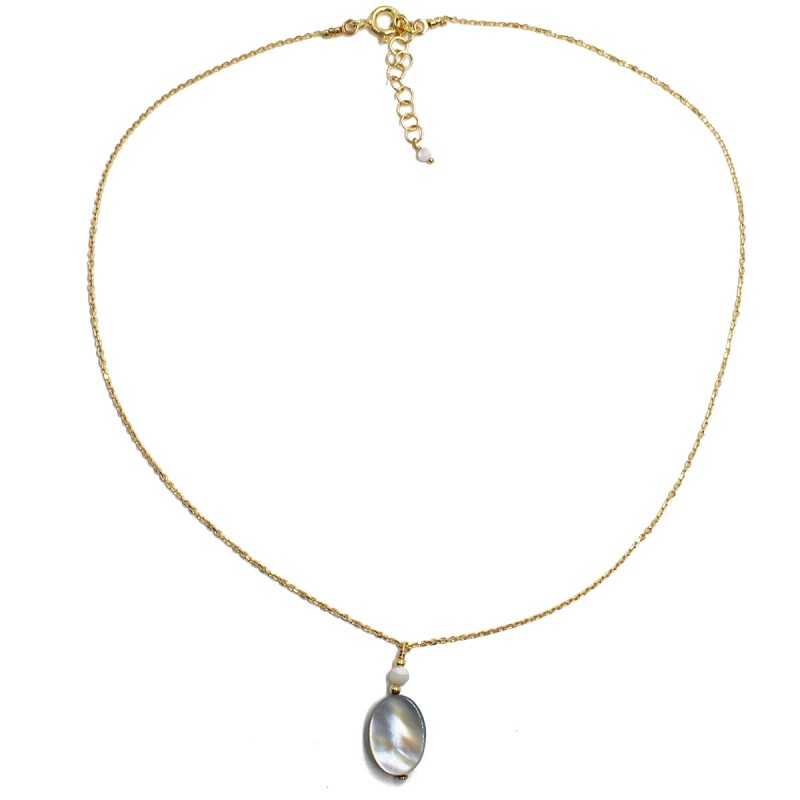 Collier avec pastille de nacre noire et perle de nacre blanche