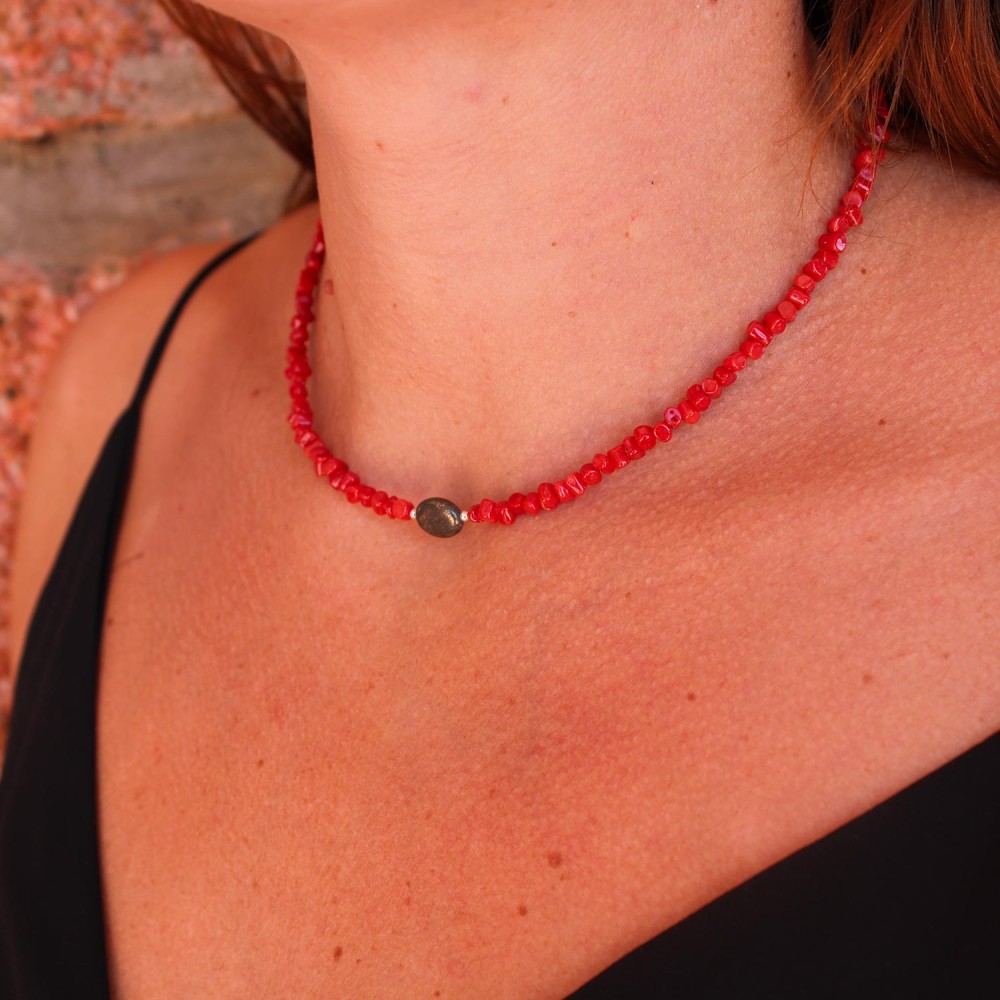 Bracelet en corail véritable et pyrite
