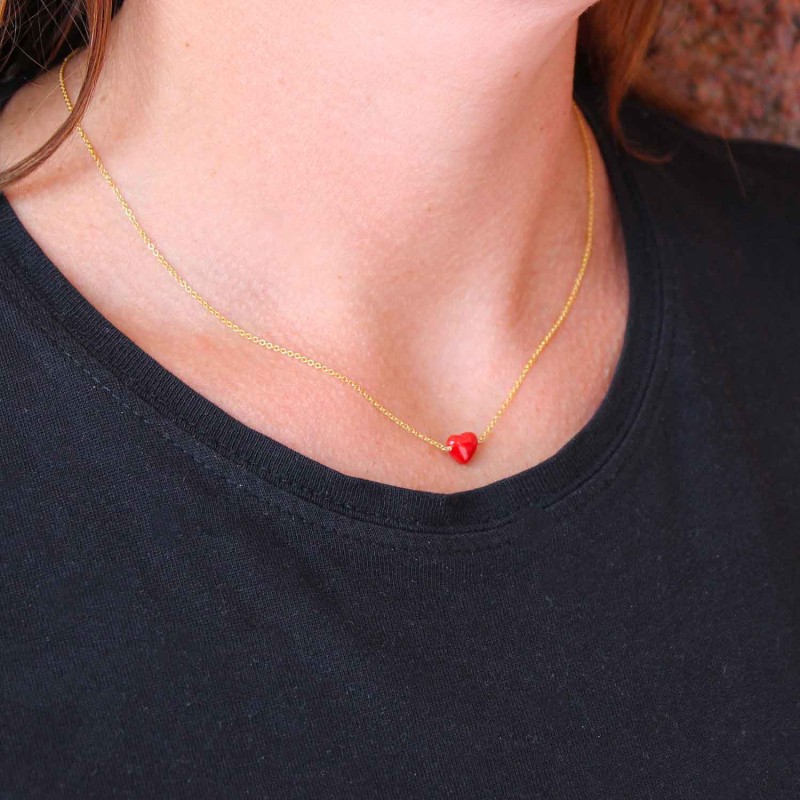 Collier cœur de corail rouge véritable