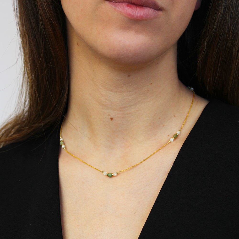 Collier chaine perles de nacre et rhyolite CONACF0051V