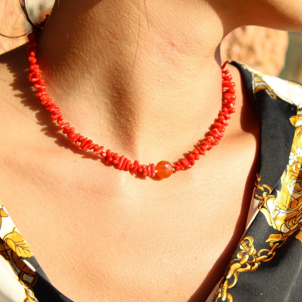 Collier en corail rouge et cornaline