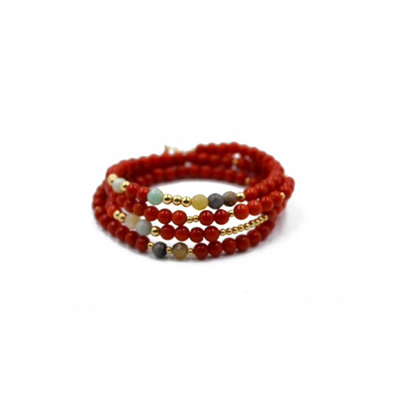 Bracelet collier en corail et pierres semi-précieuses